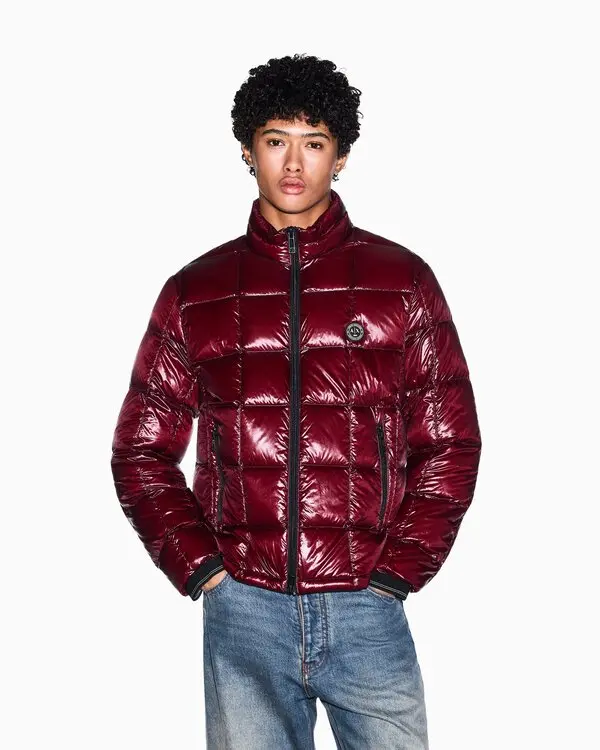 Armani Exchange Quilted Down Jacket With Stand Collar - Red