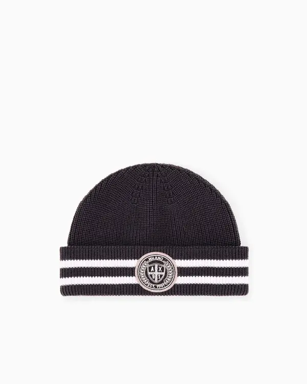 Armani Exchange Beanie Hat Virgin Wool And Cotton Blend - Brown