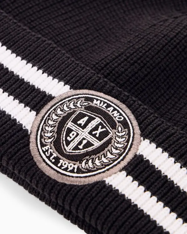 Armani Exchange Beanie Hat Virgin Wool And Cotton Blend