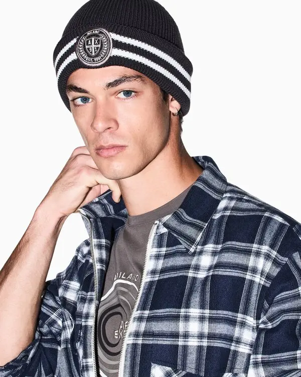 Armani Exchange Beanie Hat Virgin Wool And Cotton Blend
