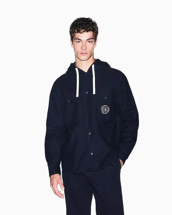Armani Exchange Oversized Shirt In Cotton Moleskin - Navy Blue