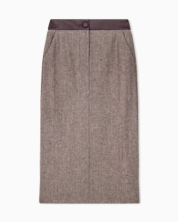 Armani Exchange Slim Fit Herringbone Virgin Wool And Silk Skirt
