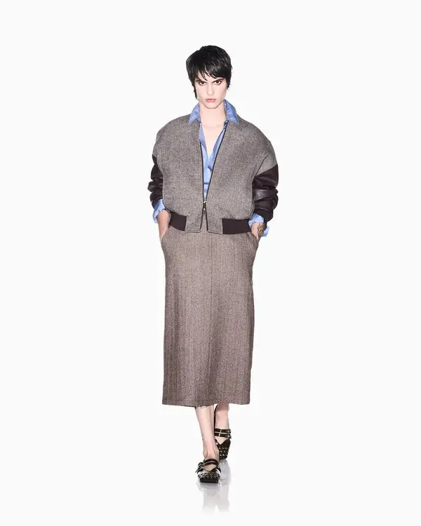 Armani Exchange Slim Fit Herringbone Virgin Wool And Silk Skirt