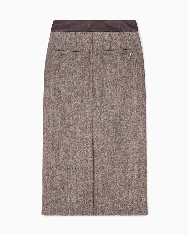 Armani Exchange Slim Fit Herringbone Virgin Wool And Silk Skirt