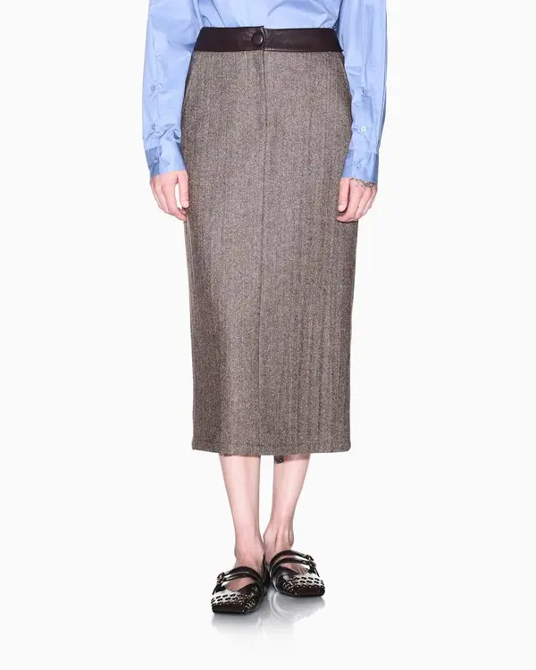 Armani Exchange Slim Fit Herringbone Virgin Wool And Silk Skirt