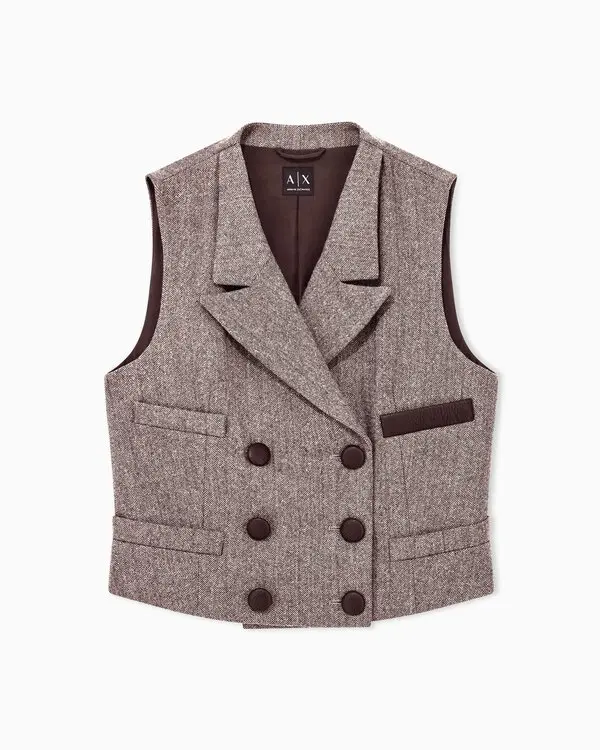 Armani Exchange Double Breasted Waistcoat In Herringbone Virgin Wool And Silk Blend