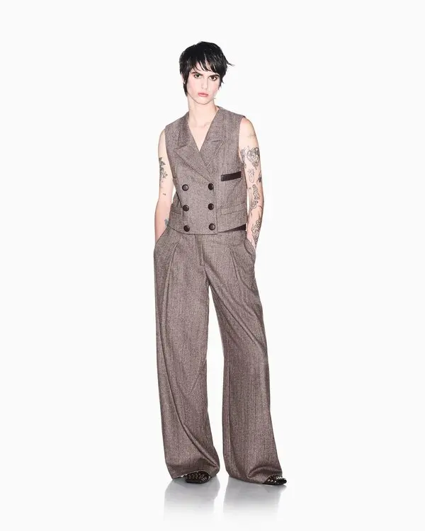 Armani Exchange Double Breasted Waistcoat In Herringbone Virgin Wool And Silk Blend