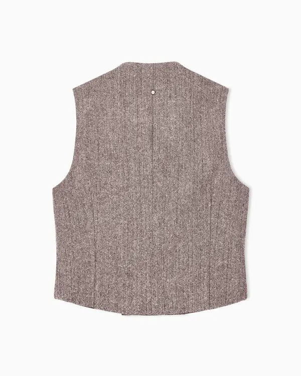 Armani Exchange Double Breasted Waistcoat In Herringbone Virgin Wool And Silk Blend