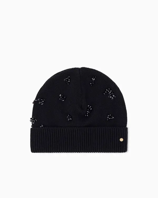 Armani Exchange Beanie Hat With Sequins - Black