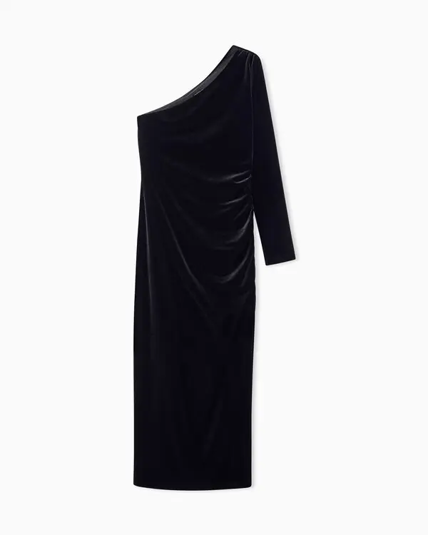 Armani Exchange One-shoulder Stretch Velvet Maxi Dress