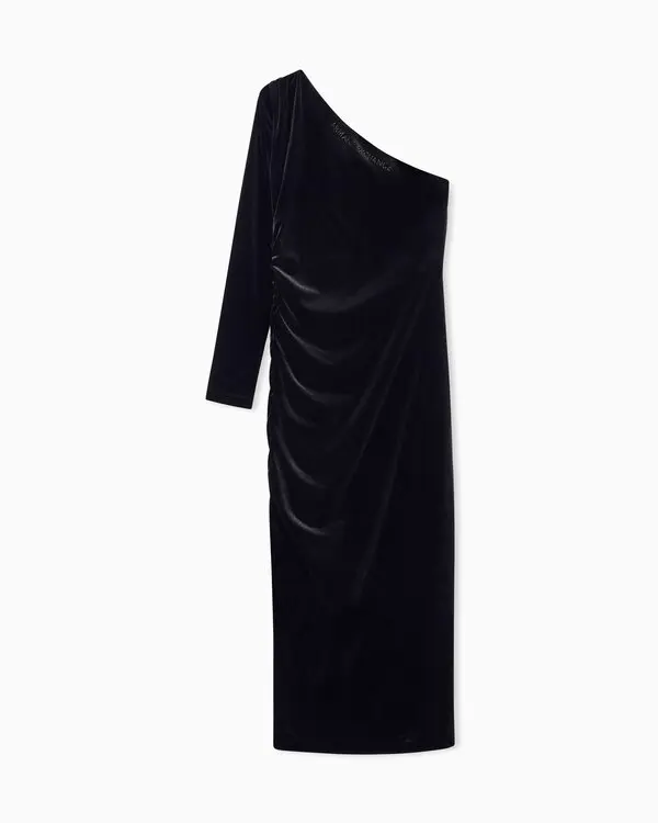 Armani Exchange One-shoulder Stretch Velvet Maxi Dress