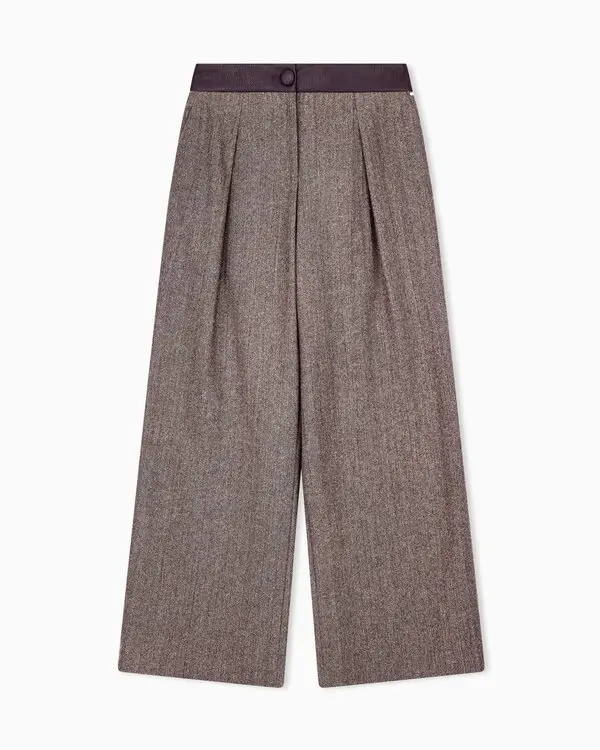 Armani Exchange Relaxed Fit Trouser In Herringbone Virgin Wool And Silk