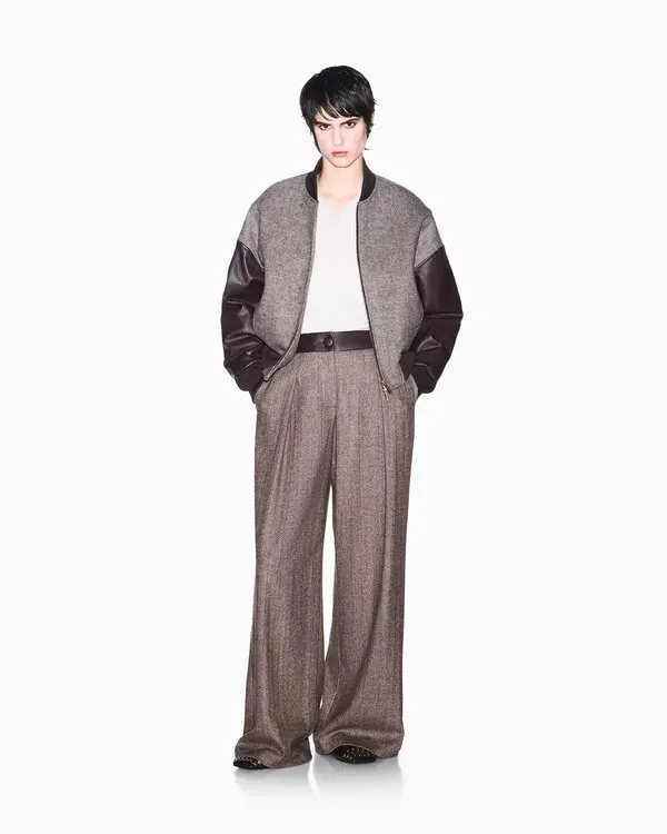 Armani Exchange Relaxed Fit Trouser In Herringbone Virgin Wool And Silk