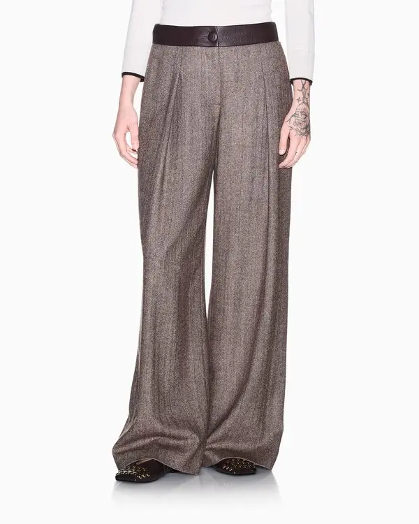 Armani Exchange Relaxed Fit Trouser In Herringbone Virgin Wool And Silk