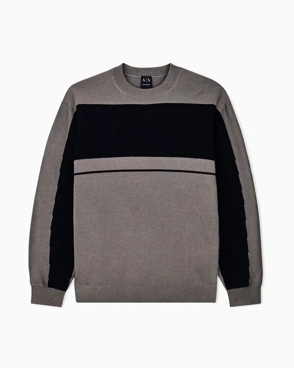 Armani Exchange Regular Fit Pullover In Virgin Wool And Cotton Blend - Brown