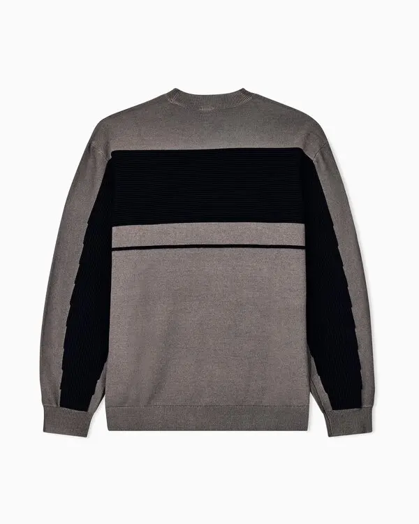 Armani Exchange Regular Fit Pullover In Virgin Wool And Cotton Blend - Brown