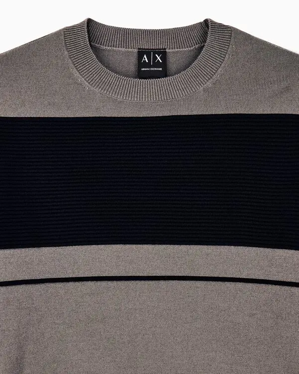 Armani Exchange Regular Fit Pullover In Virgin Wool And Cotton Blend - Brown