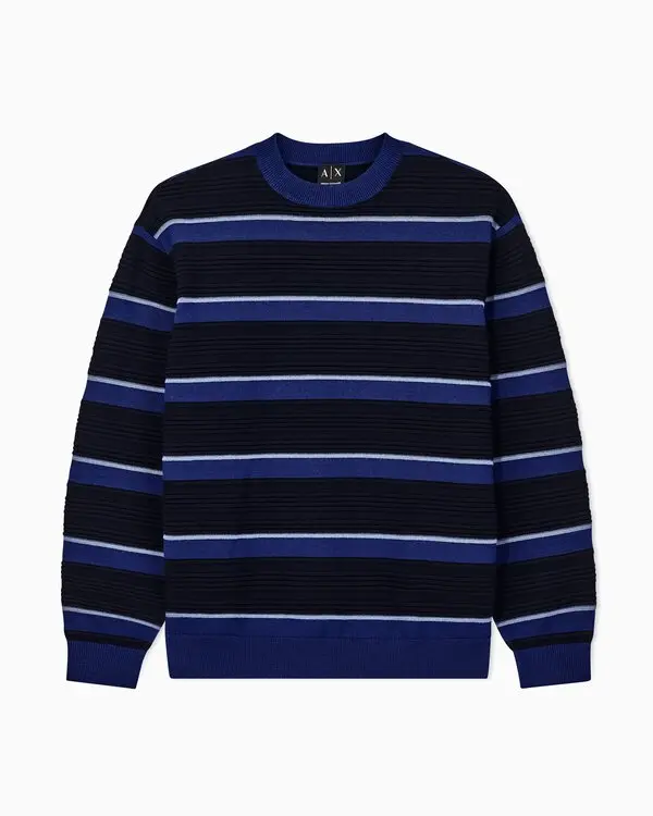 Armani Exchange Regular Fit Pullover In Virgin Wool And Cotton Blend - Striped