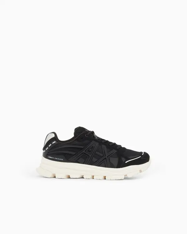 Armani Exchange Mesh And Suede Lace-up Sneakers - Black