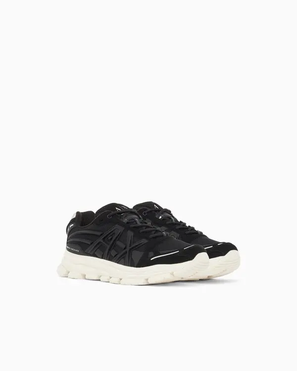 Armani Exchange Mesh And Suede Lace-up Sneakers - Black