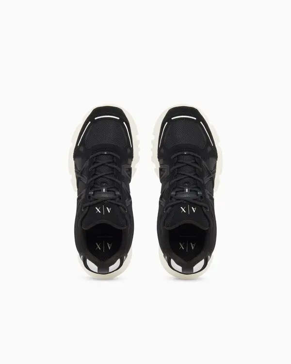 Armani Exchange Mesh And Suede Lace-up Sneakers - Black