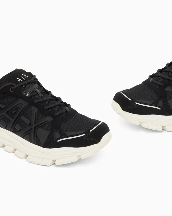 Armani Exchange Mesh And Suede Lace-up Sneakers - Black