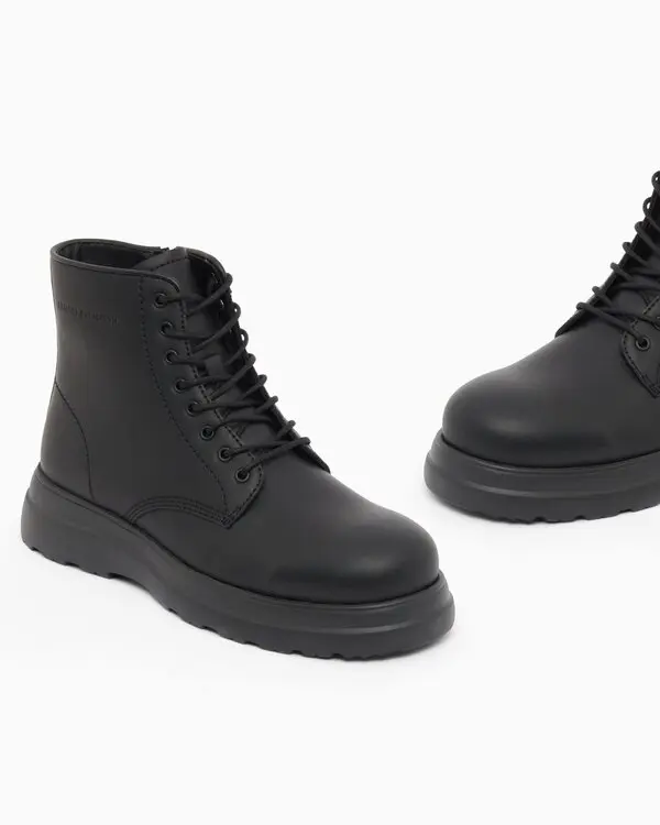 Armani Exchange Matte Action Leather Lace-up Boots