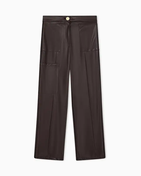 Armani Exchange Coated Fabric Oversized Fit Trousers With Rib Details