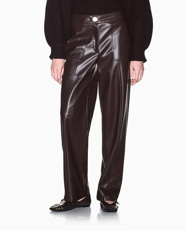 Armani Exchange Coated Fabric Oversized Fit Trousers With Rib Details