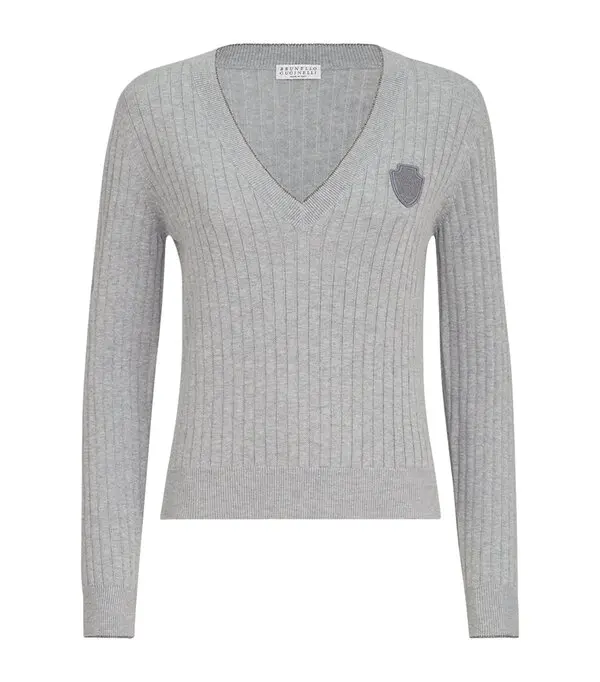 Brunello Cucinelli Cotton Ribbed V-neck Sweater