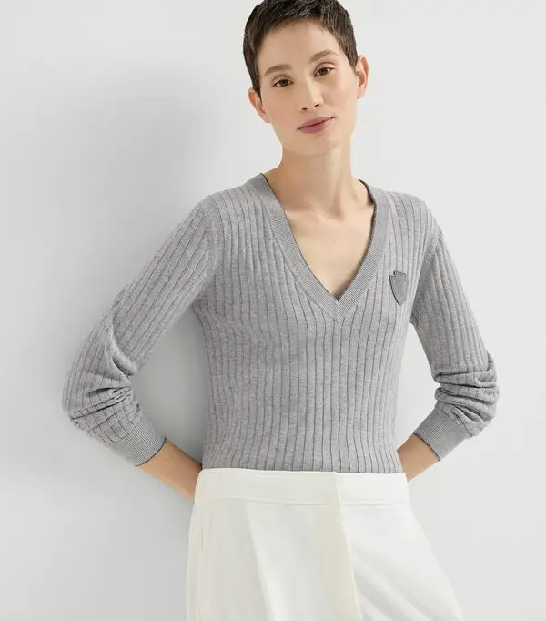Brunello Cucinelli Cotton Ribbed V-neck Sweater