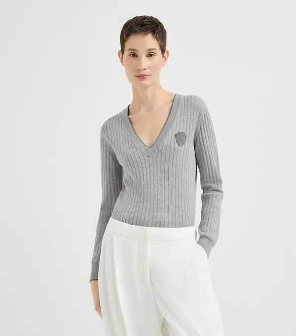Brunello Cucinelli Cotton Ribbed V-neck Sweater