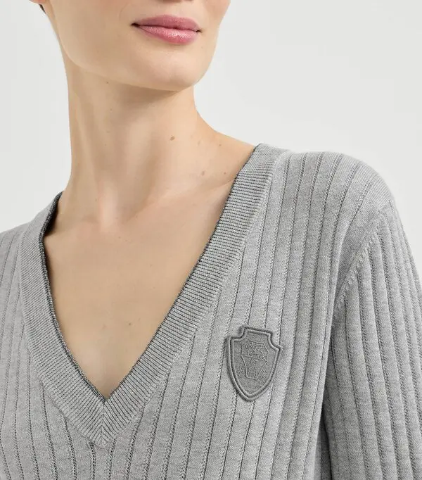 Brunello Cucinelli Cotton Ribbed V-neck Sweater
