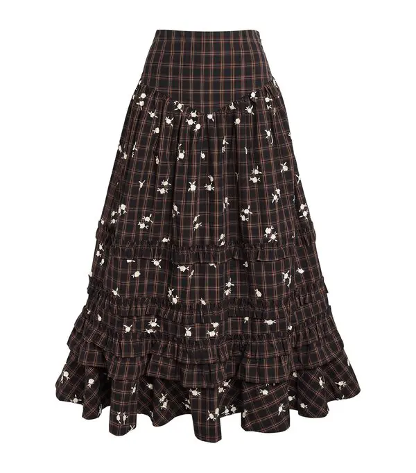 GANNI Organic Cotton Printed Midi Skirt - Brown