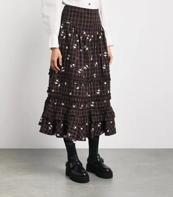 GANNI Organic Cotton Printed Midi Skirt