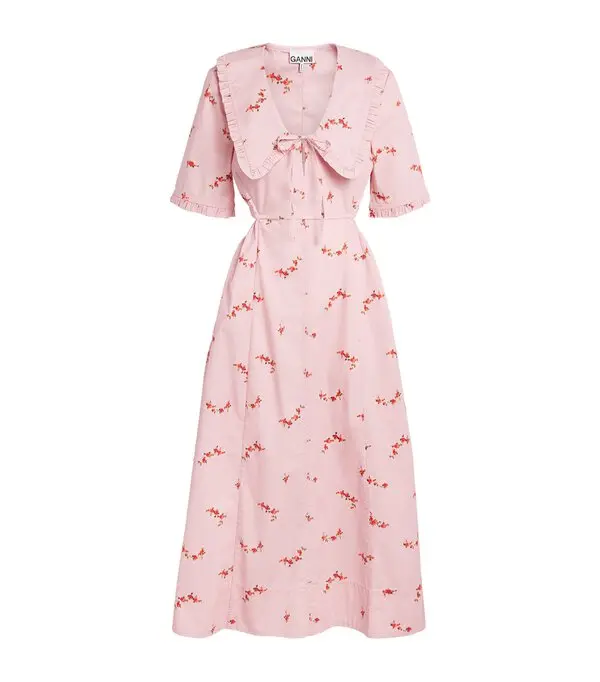 GANNI Stretch-cotton Cut-out Midi Dress - Pink