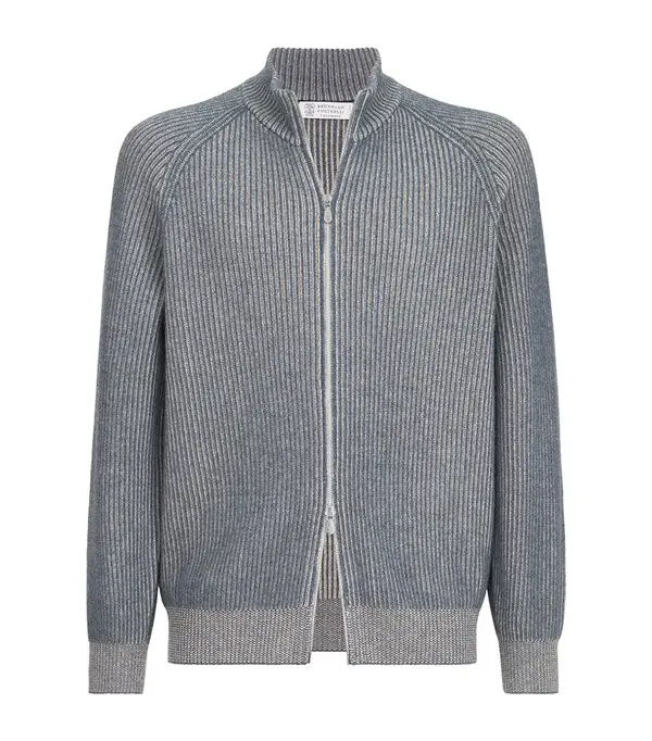 Brunello Cucinelli Cashmere Ribbed Zip-up Cardigan
