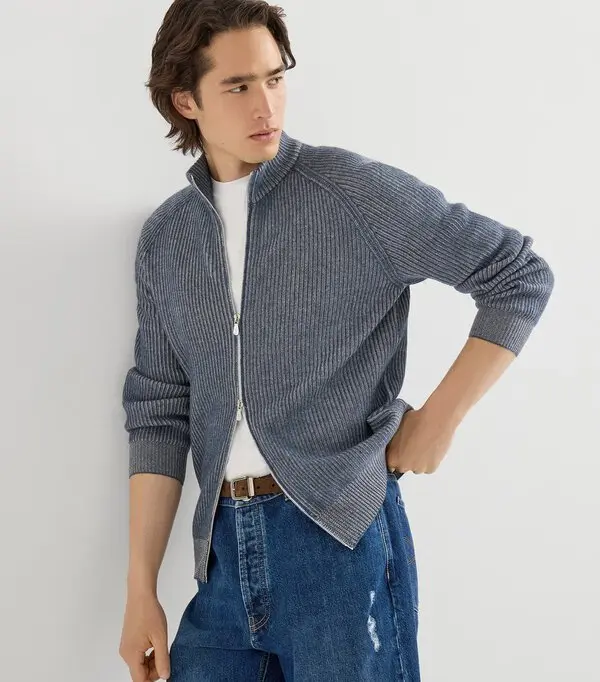 Brunello Cucinelli Cashmere Ribbed Zip-up Cardigan