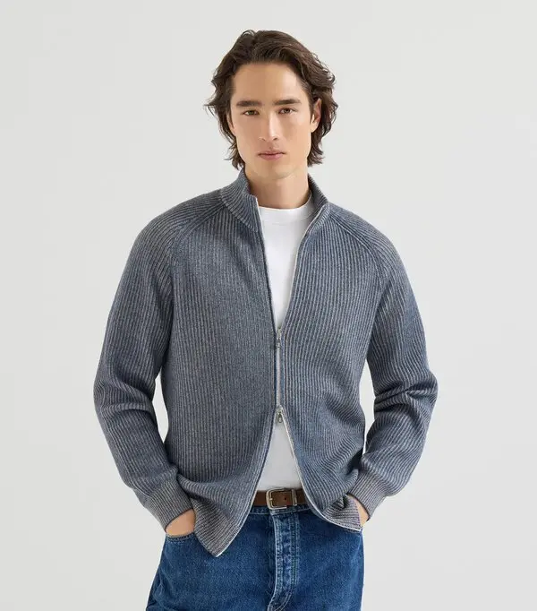 Brunello Cucinelli Cashmere Ribbed Zip-up Cardigan