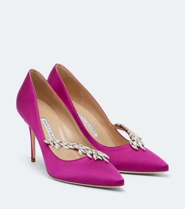 Manolo Blahnik Nadira Embellished Satin Pumps