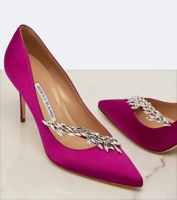 Manolo Blahnik Nadira Embellished Satin Pumps