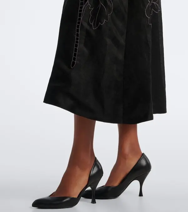 LEO LIN Aubrey Floral-appliqué Linen-blend Midi Dress