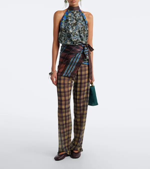 Dries Van Noten Printed Halterneck Silk Twill Top