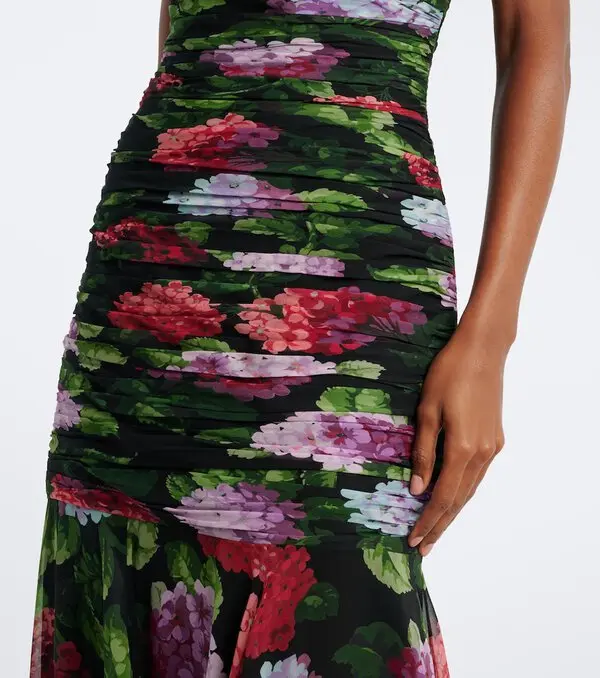 Carolina Herrera Floral-applique Floral Draped Silk Gown