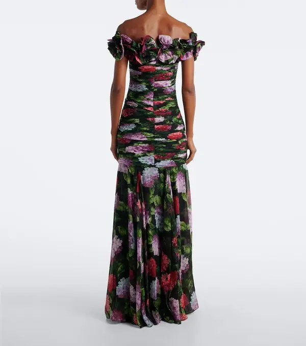 Carolina Herrera Floral-applique Floral Draped Silk Gown