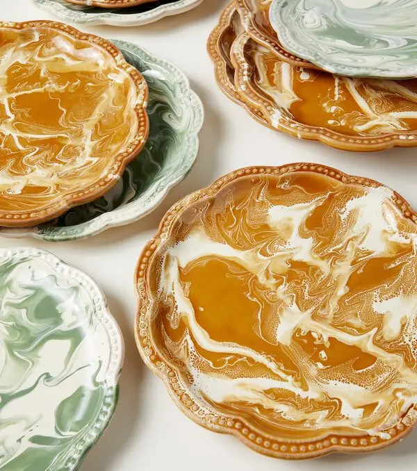 CABANA Marbled Set Of 2 Ceramic Dinner Plates