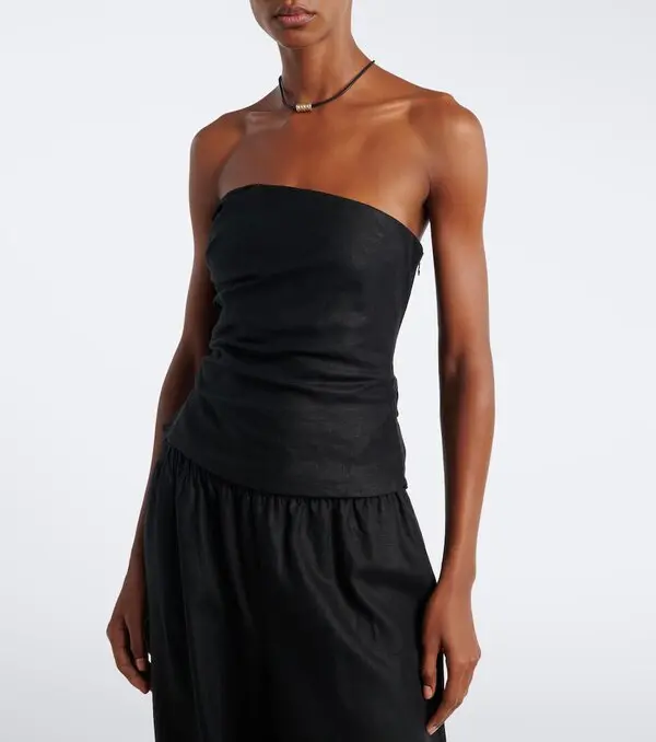 Faithfull The Brand Alzira Shirred Linen Strapless Top