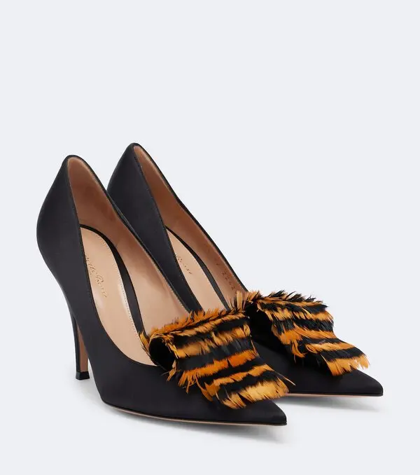 GIANVITO ROSSI Feather-trimmed Satin Pumps