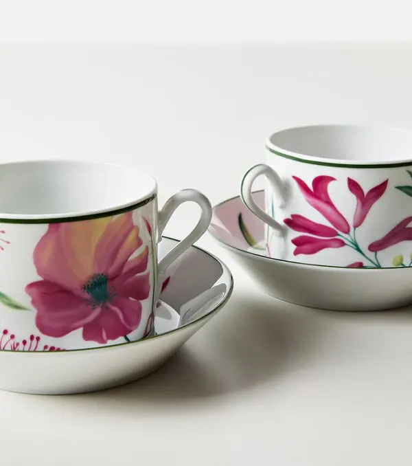 GINORI 1735 Florenza Set Of 2 Porcelain Tea Cups And Saucers - Multicoloured