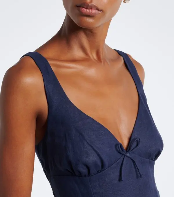 Faithfull The Brand Adalee Pleated Shirred Linen Midi Dress
